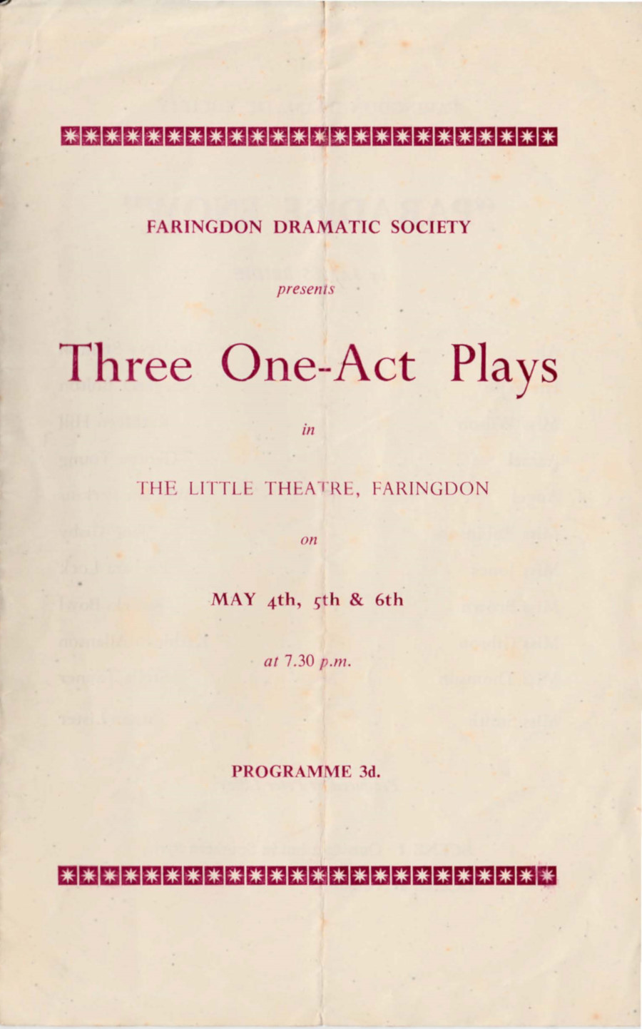 Three One-Act Plays 1955 - Faringdon Dramatic Society (FDS)